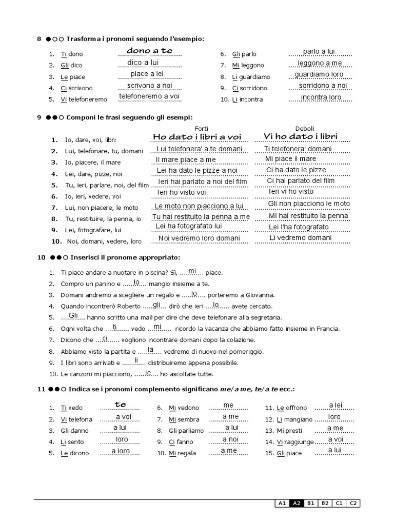 Pronomi Personali Complemento Esercizi 2x | PDF