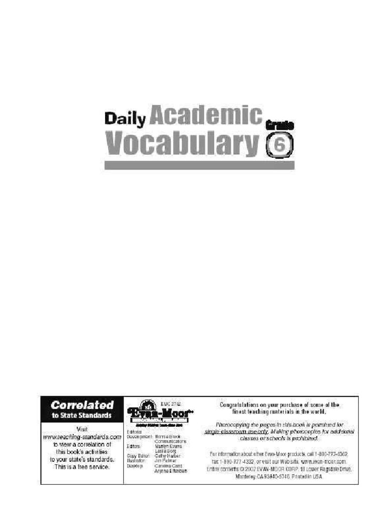 Daily Academic Vocabulary Grade 6 | PDF