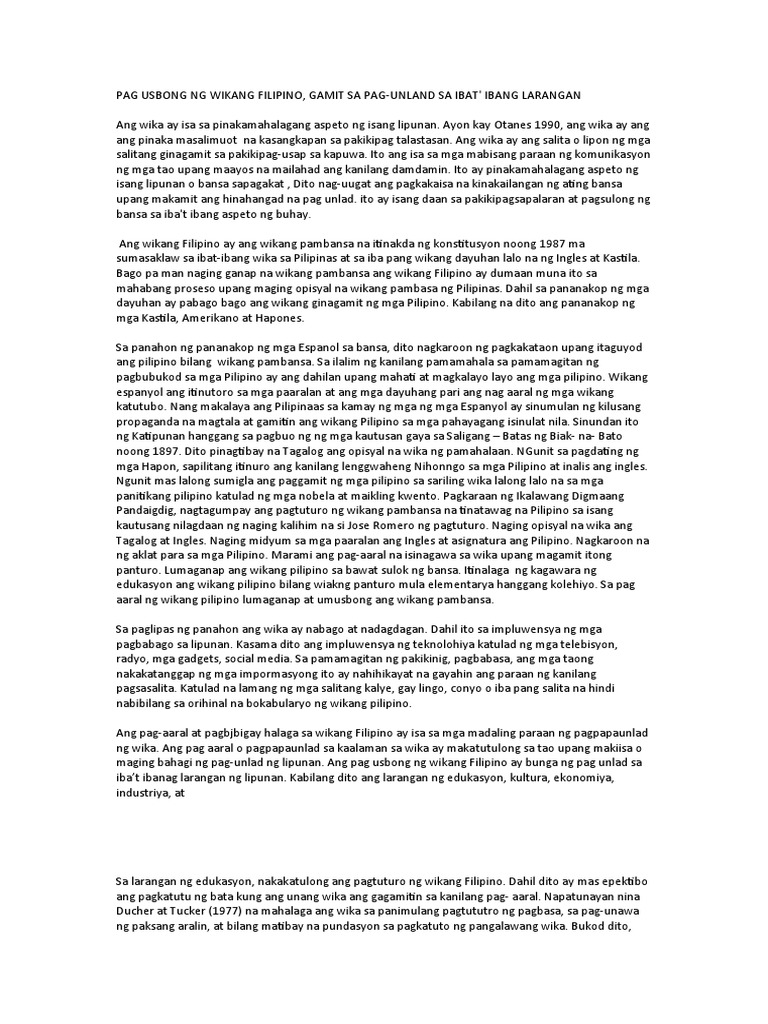 Pag Usbong NG Wikang Filipino | PDF