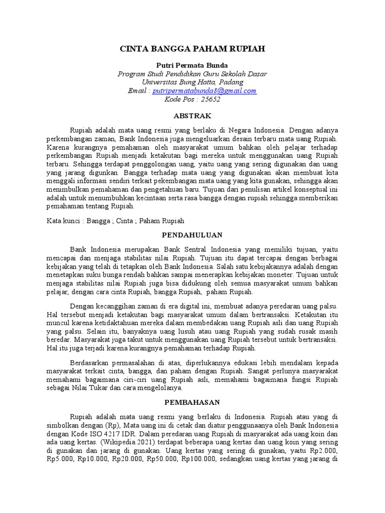 Artikel - Cinta Bangga Paham Rupiah - Putri Permata Bunda | PDF | Ilmu Sosial