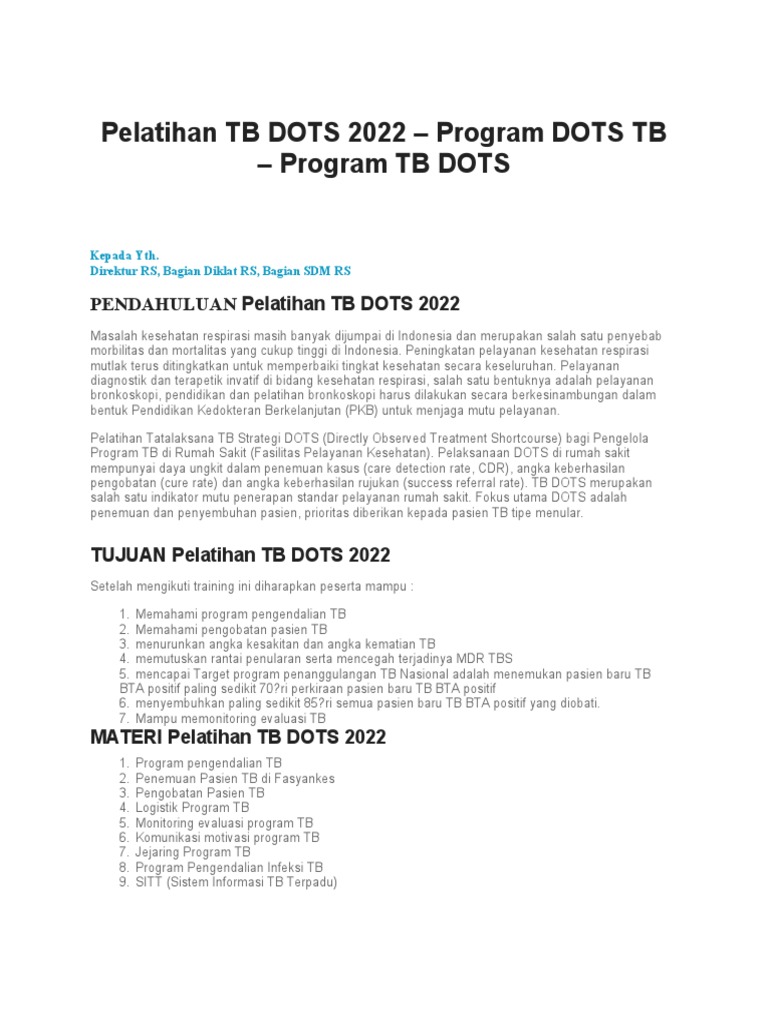 Pelatihan TB DOTS 2022 di RS | PDF