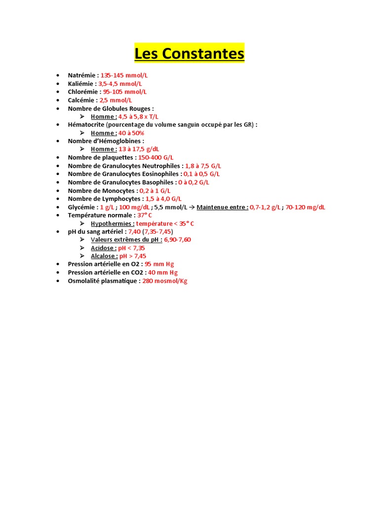 Constantes Vitales en Médecine | PDF