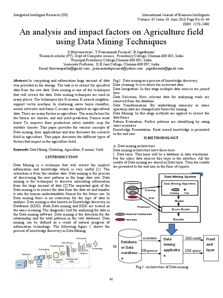 An Analysis and Impact Factors On Agriculture Field Using Data Mining Techniques | PDF | Data ...