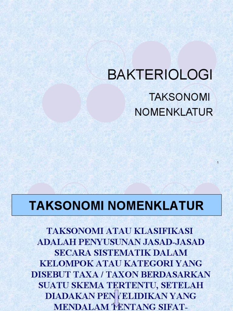Bakteriologi, Taksonomi Nomenklatur | PDF