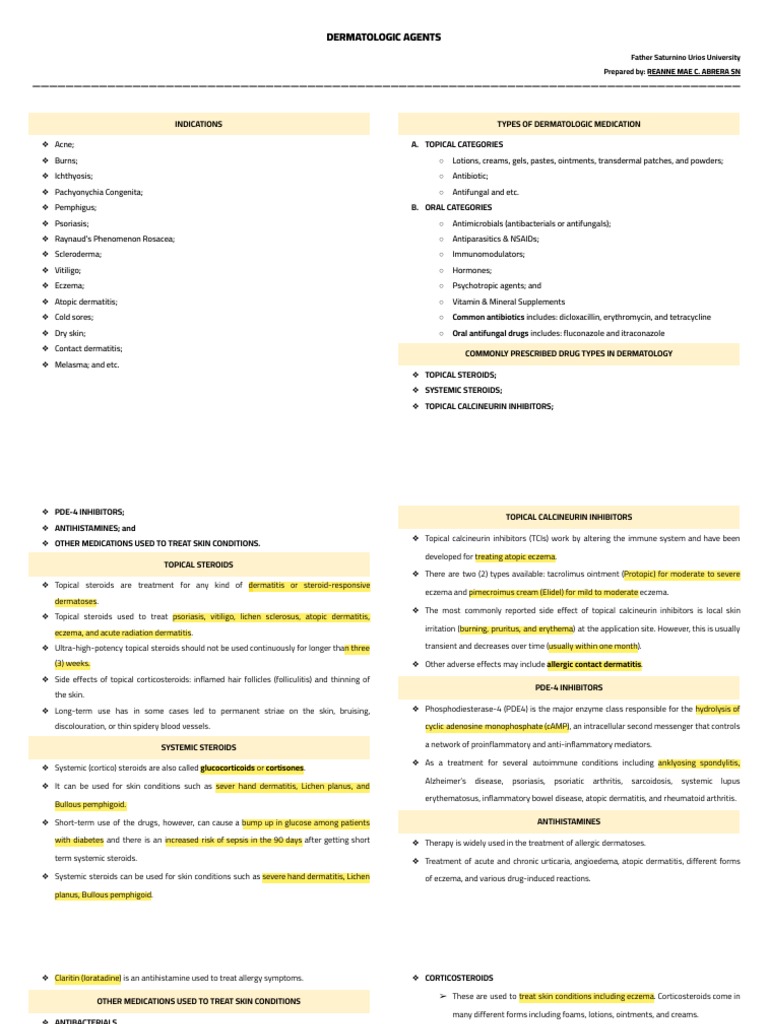 Comprehensive Guide to Dermatologic Agents | PDF | Dermatitis | Topical ...