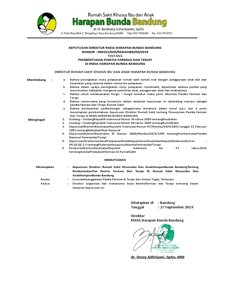 Pembentukan Panitia Farmasi RSKIA | PDF