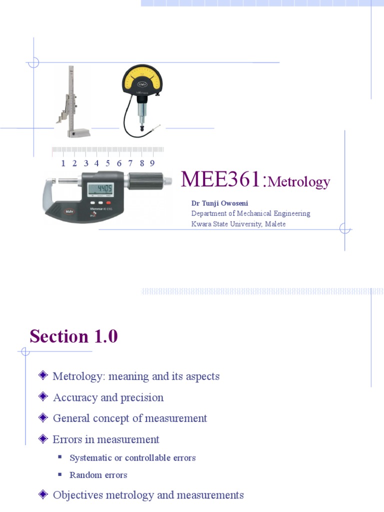 MEE 361 - Metrology | PDF | Observational Error | Accuracy And Precision