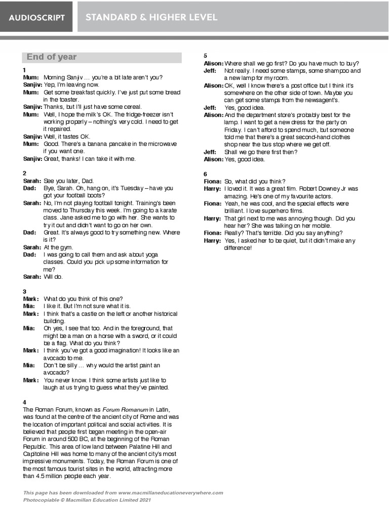 B1PLUS End of Year Test Audioscript | PDF
