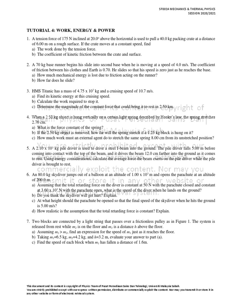 Physics Work, Energy, Power Question | PDF | Friction | Force