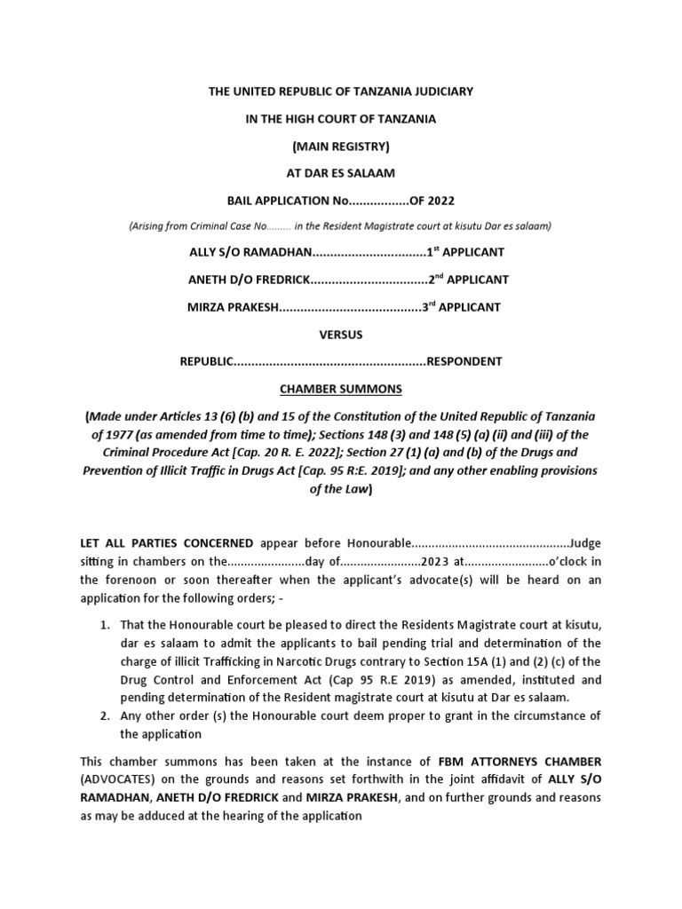 Bail Application HC | PDF | Bail | Criminal Procedure In South Africa