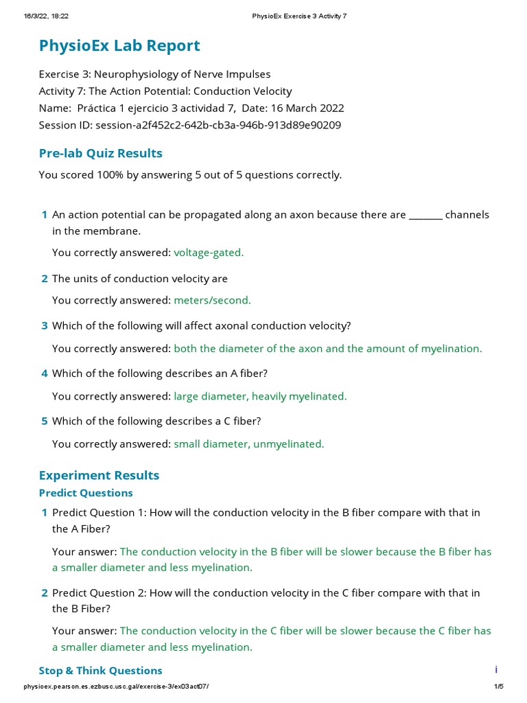 PhysioEx Exercise 3 Activity 7 | PDF | Action Potential | Myelin