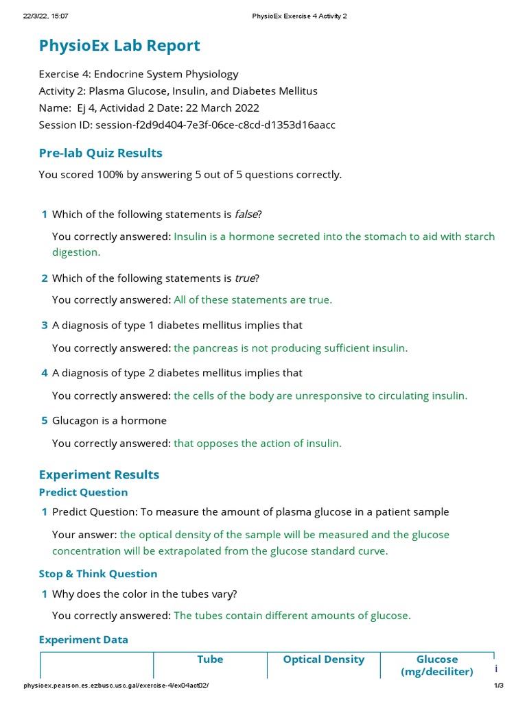 PhysioEx Exercise 4 Activity 2 | PDF | Insulin | Causes Of Death