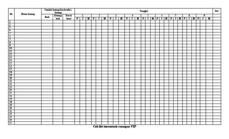 Cek List Barang Ruangan VIP | PDF