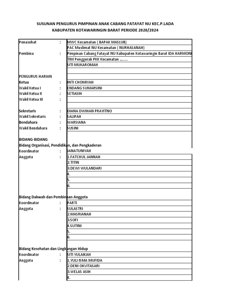Format Susunan Pengurus PAC | PDF