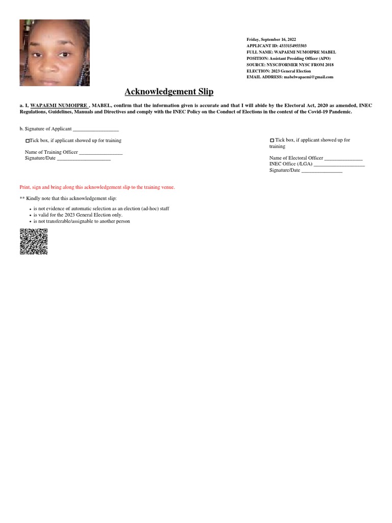Acknowledgement Slip for APO Training | PDF