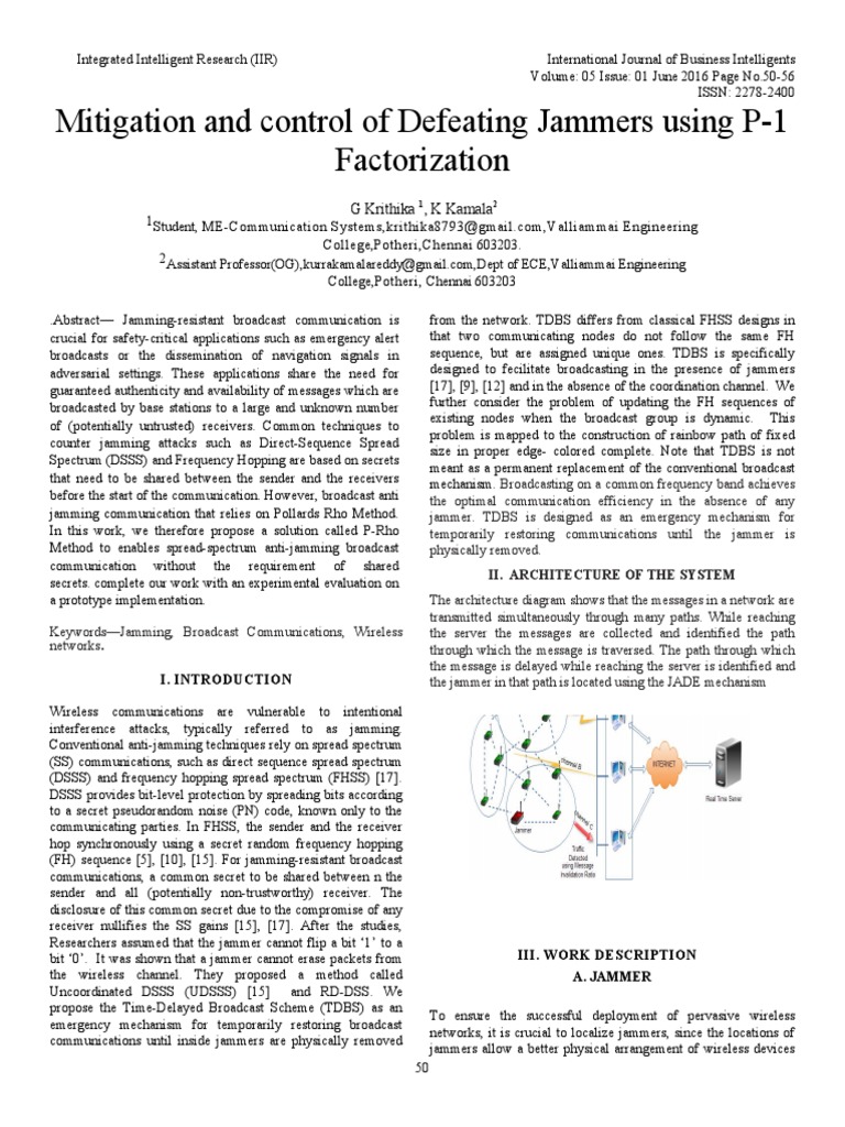 Mitigation and Control of Defeating Jammers Using P-1 Factorization | PDF | Computer Network ...