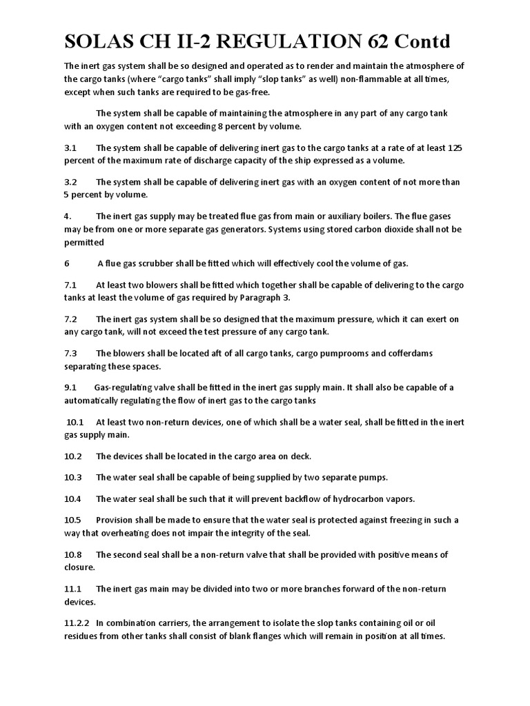 IG System Solas ch2 Regulation 62 | PDF | Valve | Gases