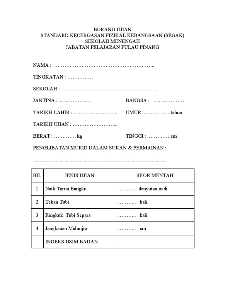 Borang Ujian Segak | PDF