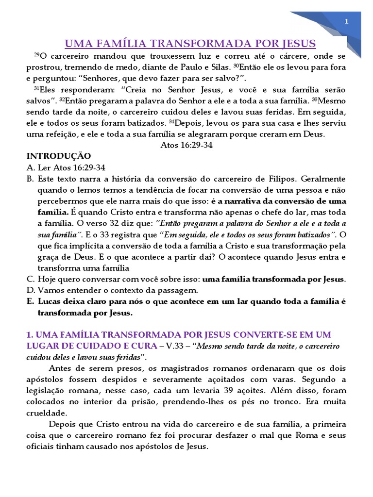 Uma Família Transformada Por Jesus | PDF | Jesus | Amor