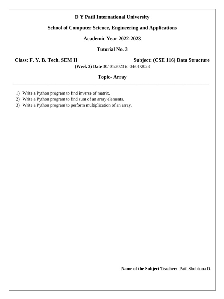 Lab Ds Module I Array Tutorial Pdf 