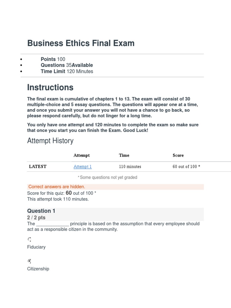 Business Ethics ESB5011 Final Exam PDF | PDF | Utilitarianism | Psychological Egoism