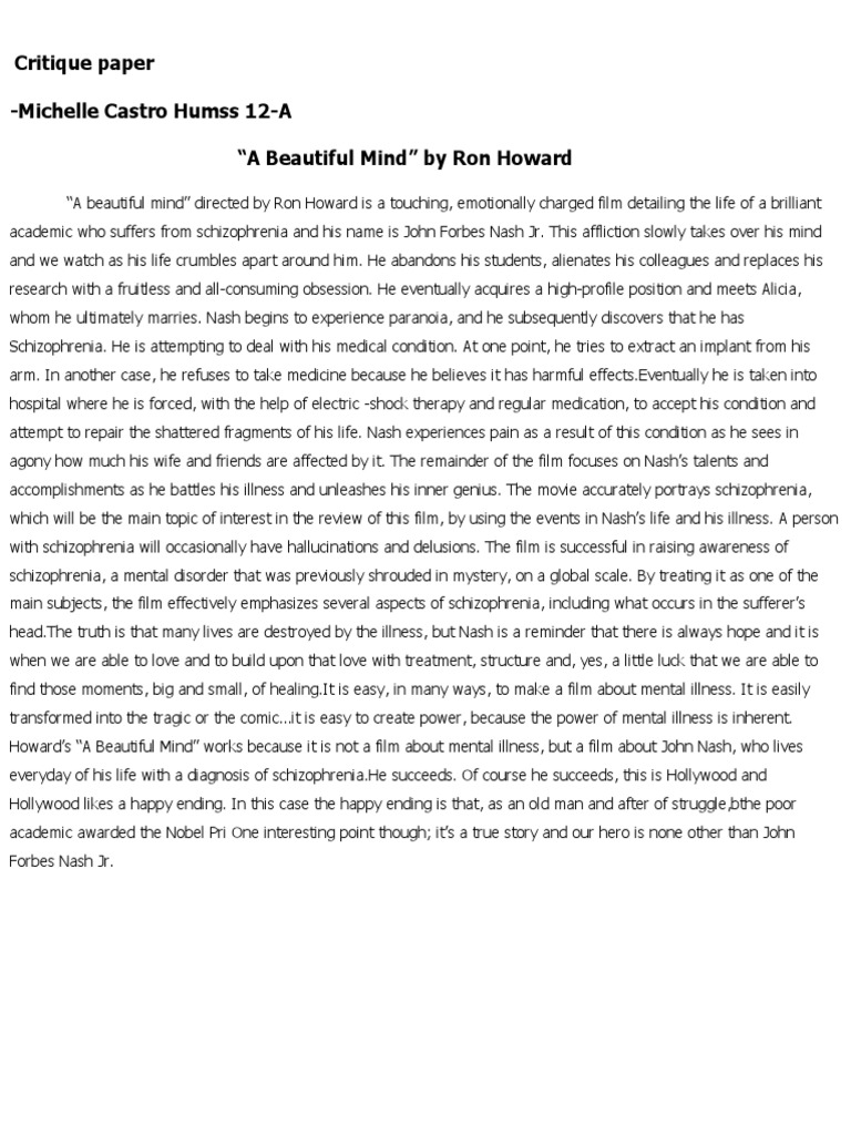 Critique Paper | PDF | Schizophrenia | Medicine