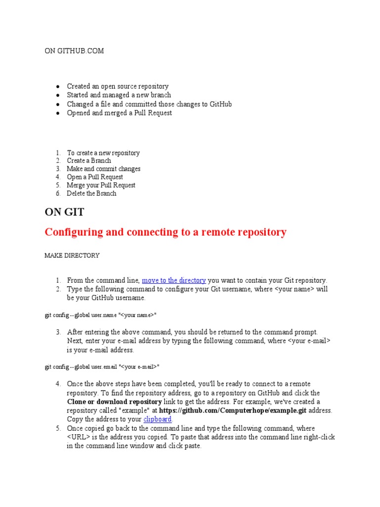 On Git Configuring And Connecting To A Remote Repository Pdf