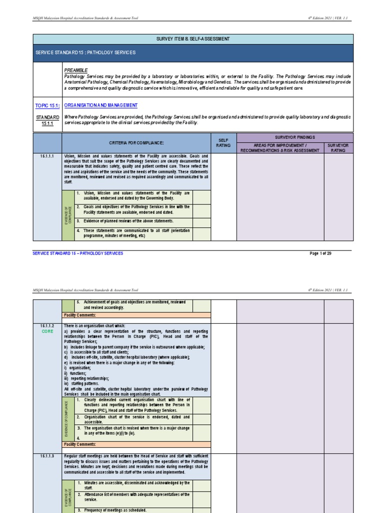 MSQH 6th Edition Standard 15 - Pathology Services | PDF | Safety | Laboratories