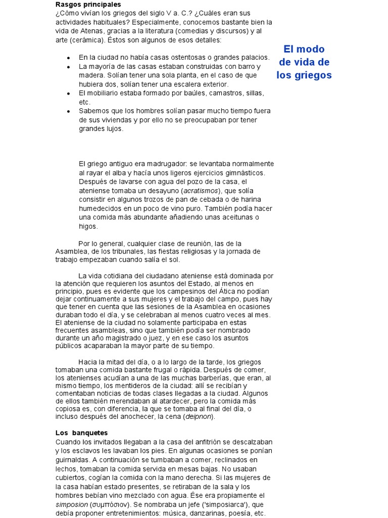El Modo de Vida de Los Griegos | PDF | Simposio | Antigua Grecia