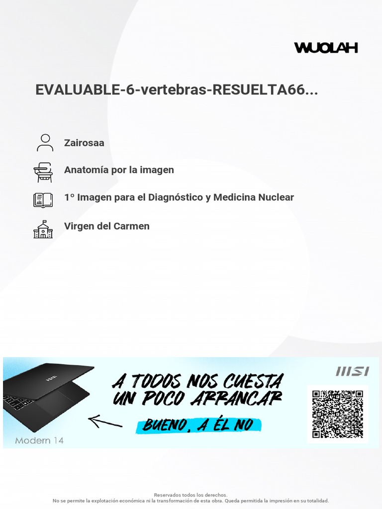 Wuolah Free EVALUABLE 6 Vertebras RESUELTa | PDF | Vértebra | Sistema esquelético