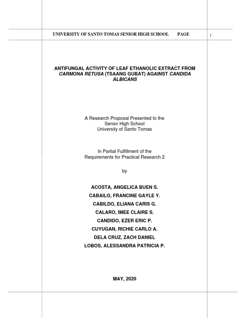 Antifungal Activity of Leaf Ethanolic Extract From Carmona Retusa (Tsaang Gubat) Against Candida ...