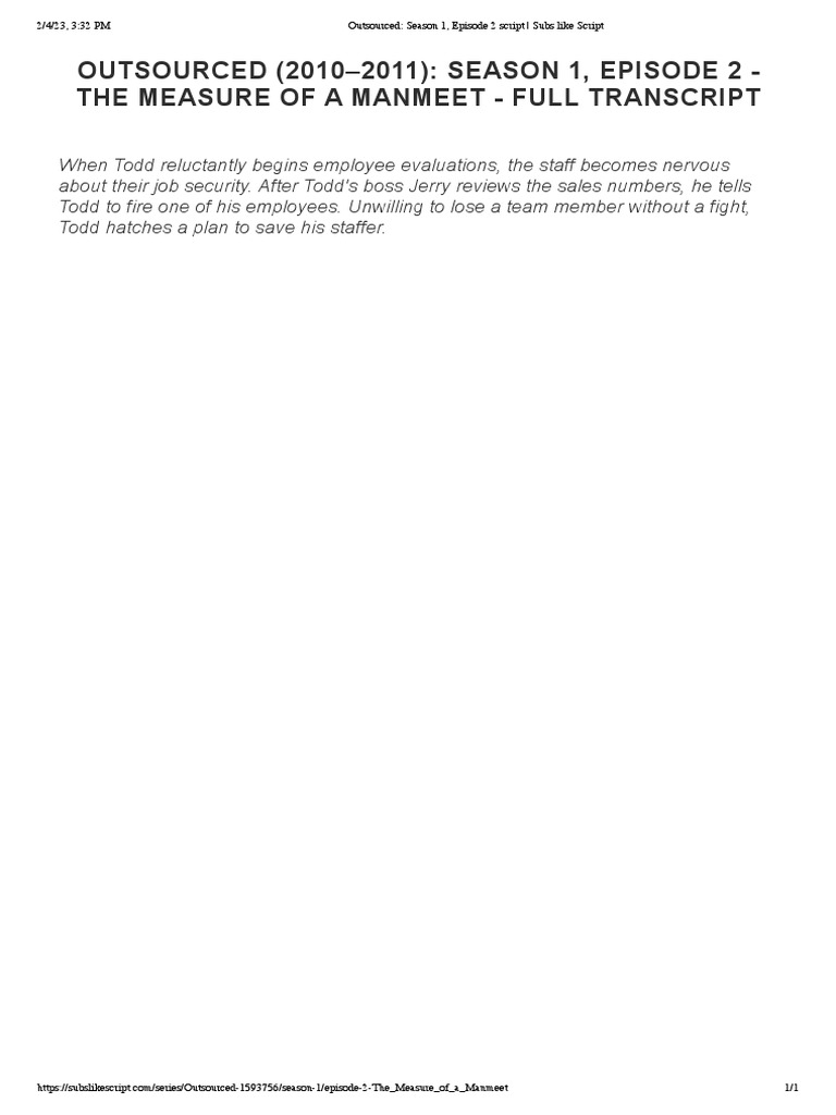 Outsourced - Season 1, Episode 2 Script - Subs Like Script | PDF