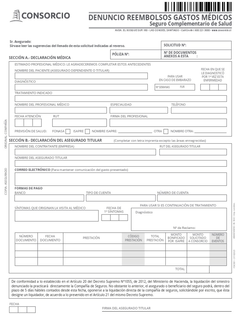 Fsic001 Denuncio Reembolsos Gastos Medicos Seguro Complementario de ...