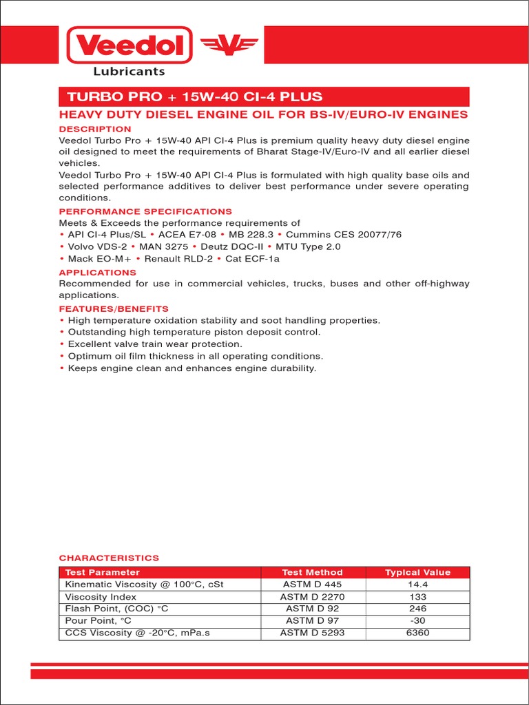Turbo Pro + 15W-40 Ci-4 Plus | PDF