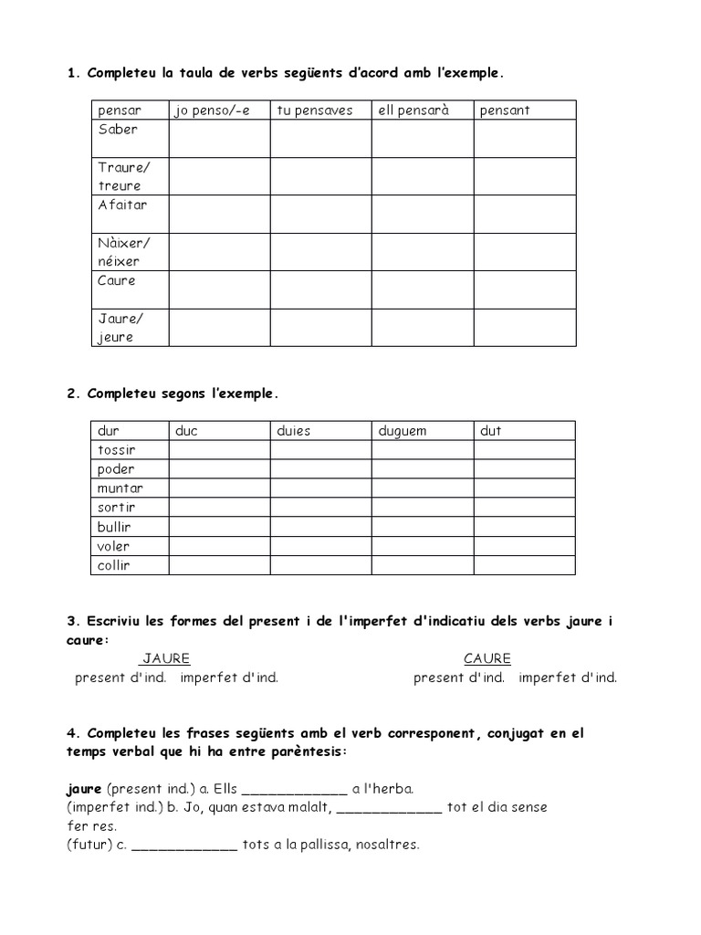 Exercicis Verbs 2a Conjugació | PDF