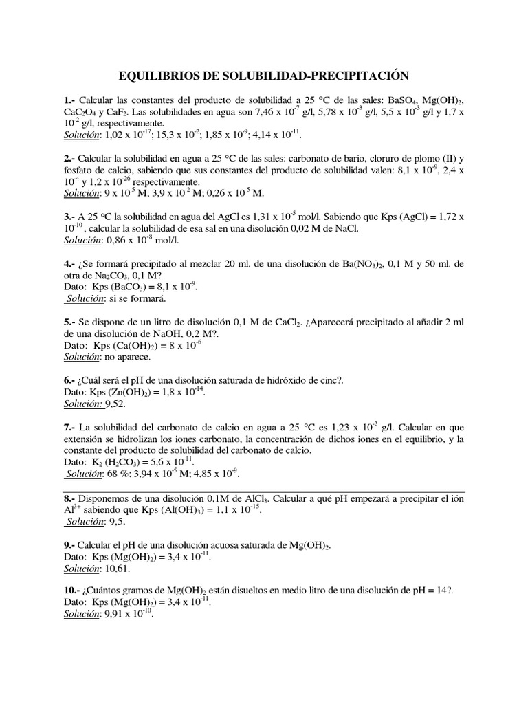 Ejercicios de Solubilidad I | PDF