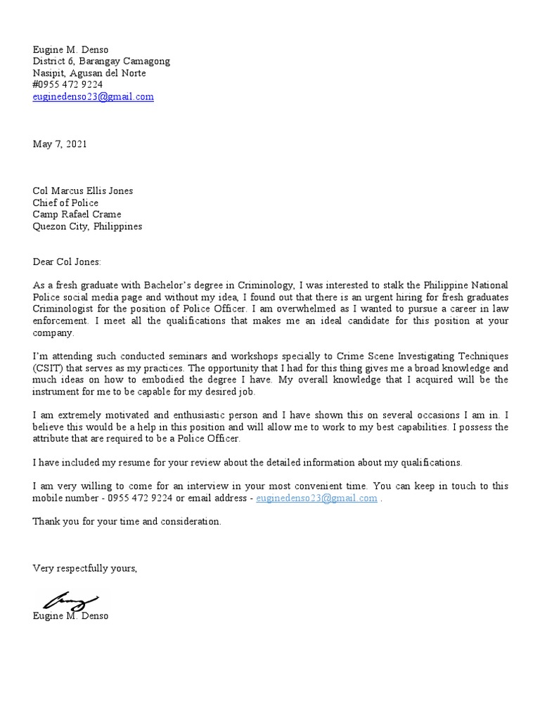 Application Letter and Resume | PDF | Criminology