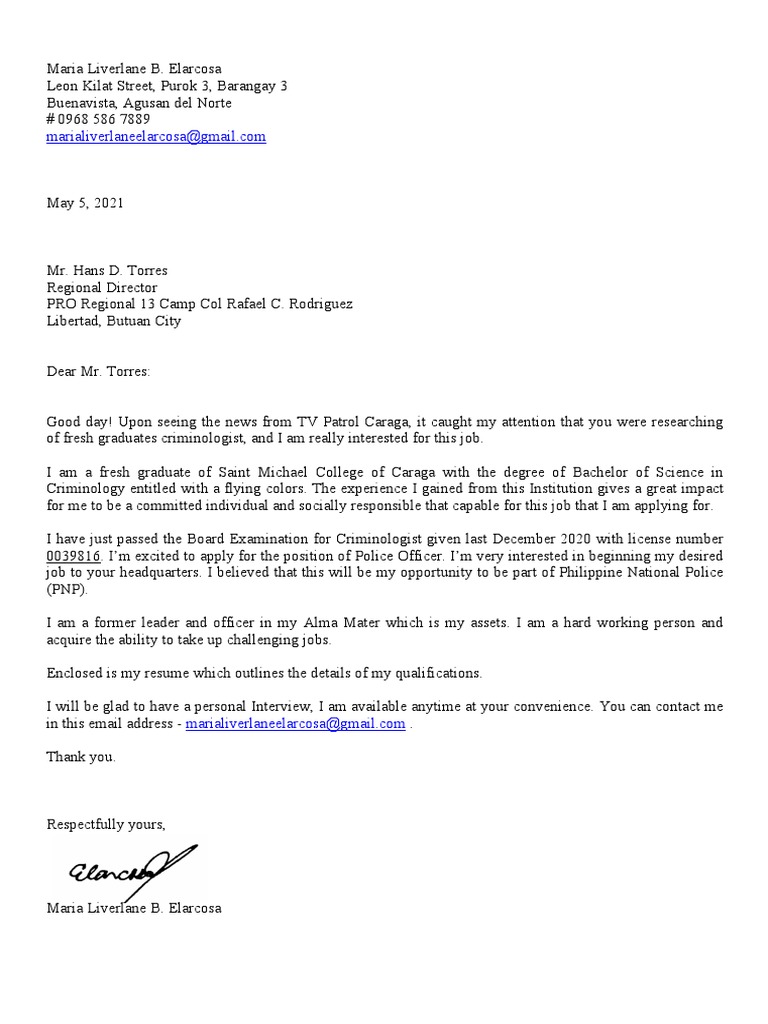 Application Letter and Resume | PDF | Criminology | Forensic Science