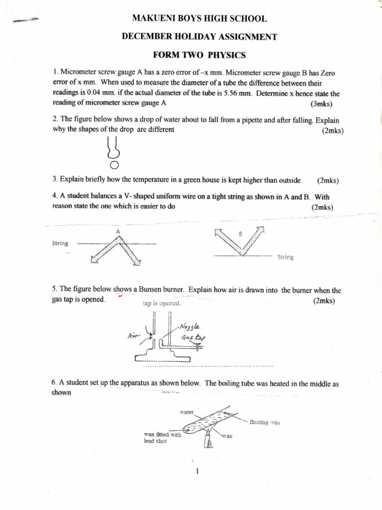 PHY FORM 2 Assignments - Form 2 - Physics | PDF