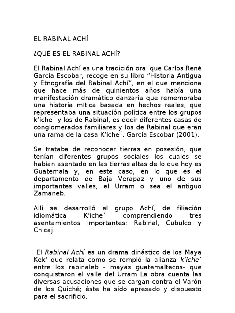 Historia y Significado del Rabinal Achí | PDF | Guatemala | Personas