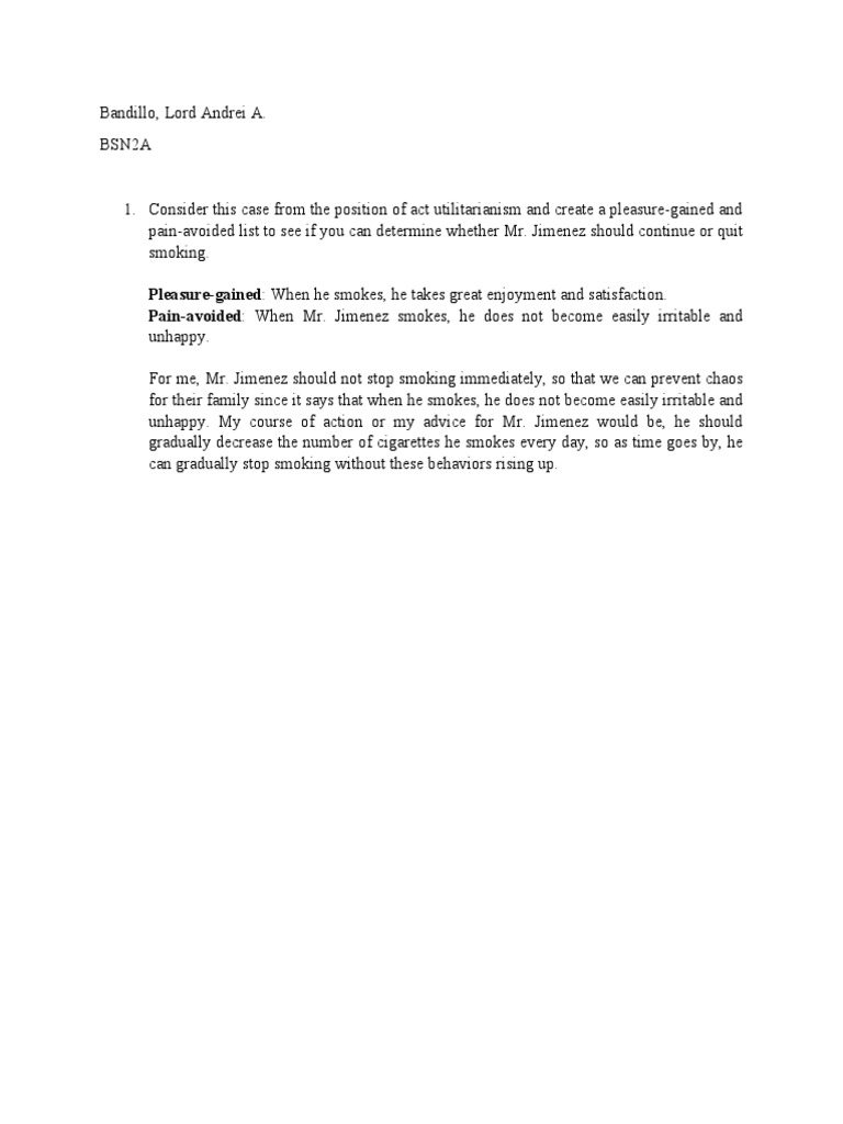 Bandillo Act Utilitarianism | PDF | Wellness | Lifestyle