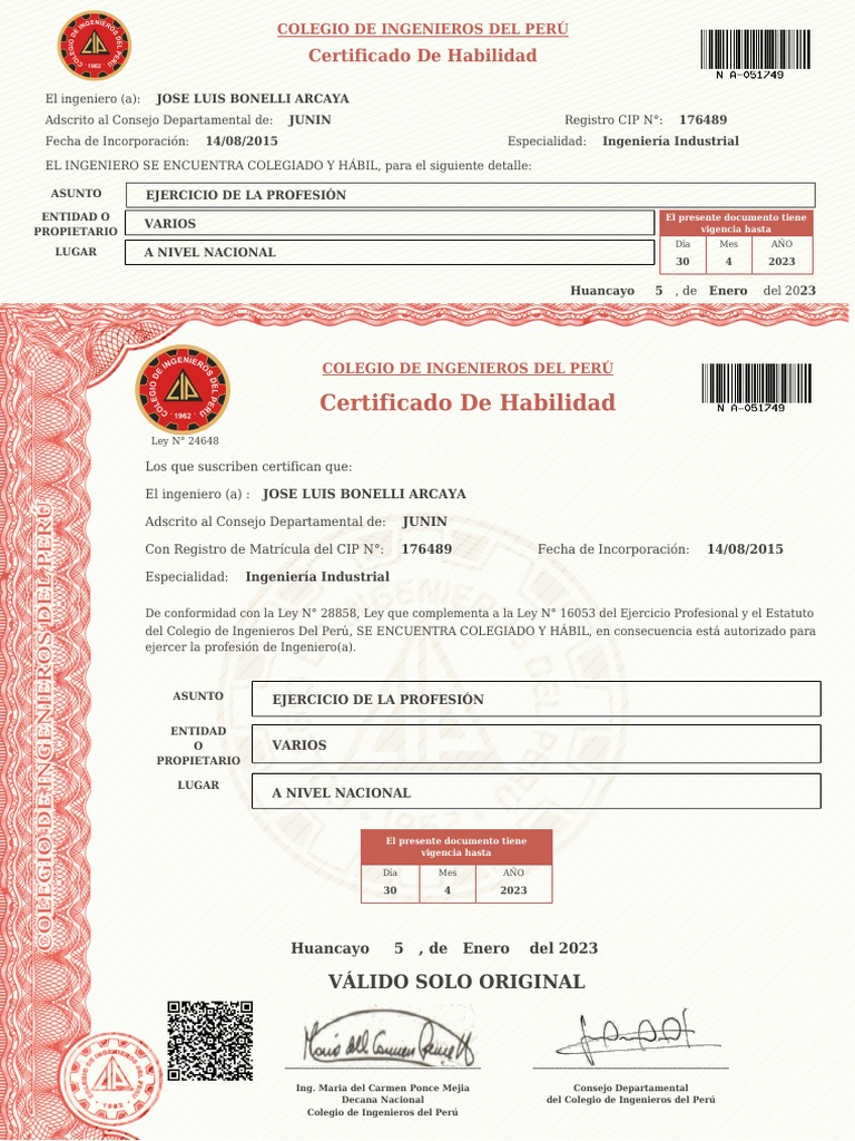 Certificado de Habilidad N°-51749 | PDF | Ingeniería | Business