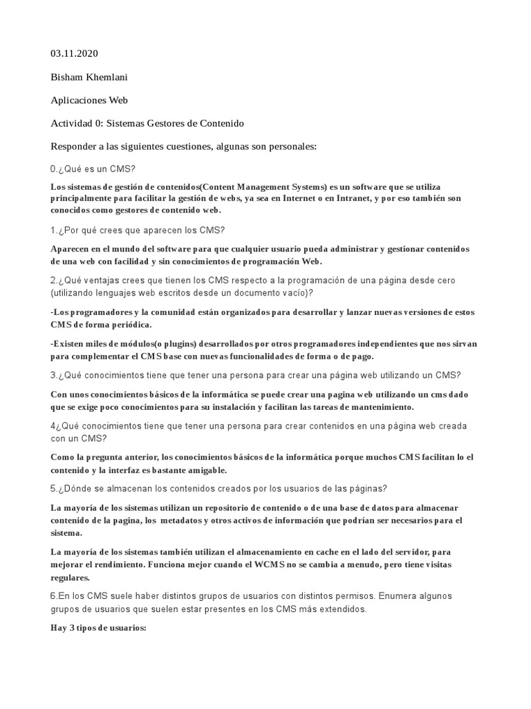 Actividad 0-Sistemas Gestores de Contenido | PDF | Página web | Red mundial