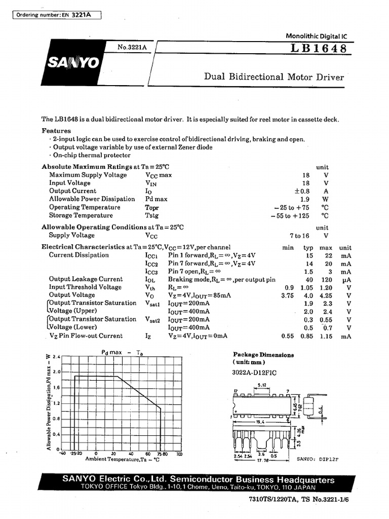 Datasheet lb1648 Driver Motor | PDF