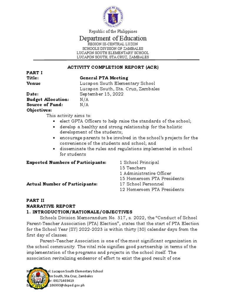 Acr Gen. Pta Meting | PDF | Behavior Modification