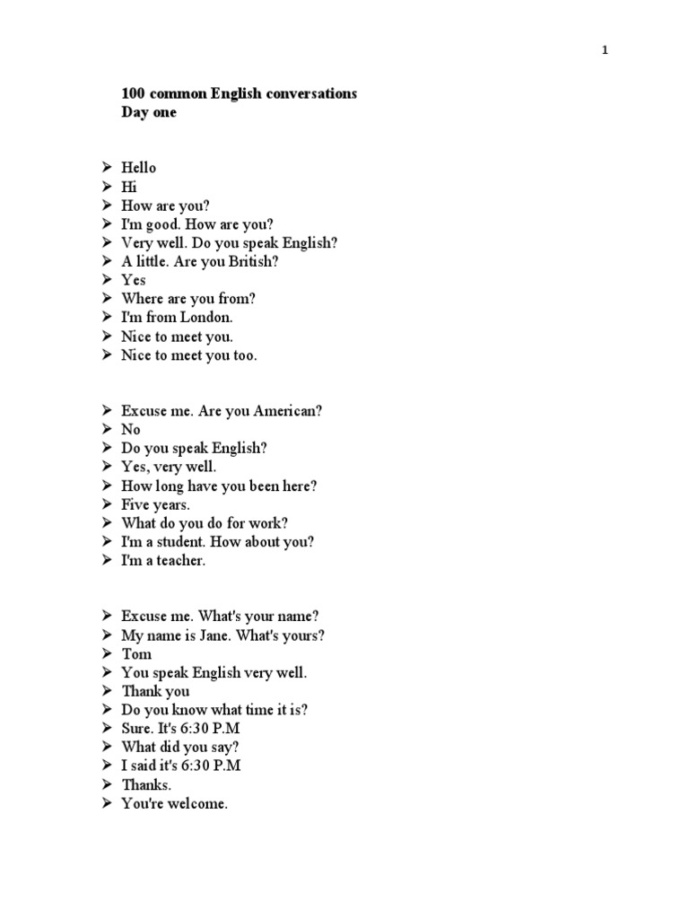 100 Common English Conversations | PDF | Food And Drink