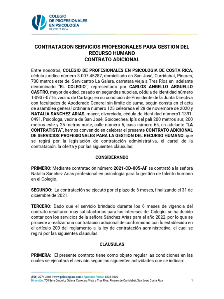 Contrato Gestión de Talento Humano 2022 | PDF | Costa Rica | Derecho ...