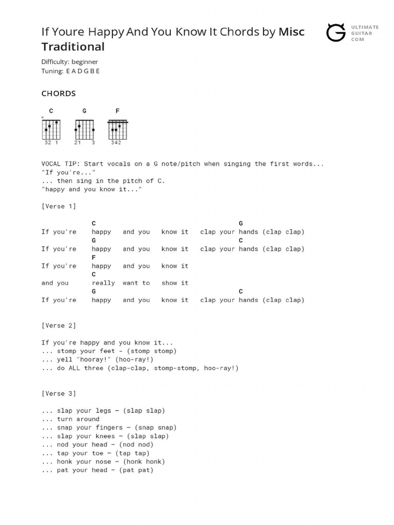 If Youre Happy and You Know It Chords | PDF