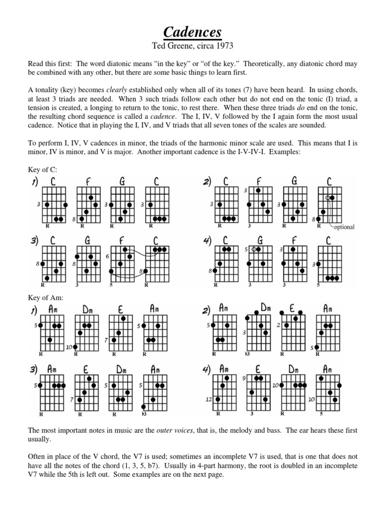 Cadences TedGreene Circa 1973 | PDF | Chord (Music) | Minor Scale