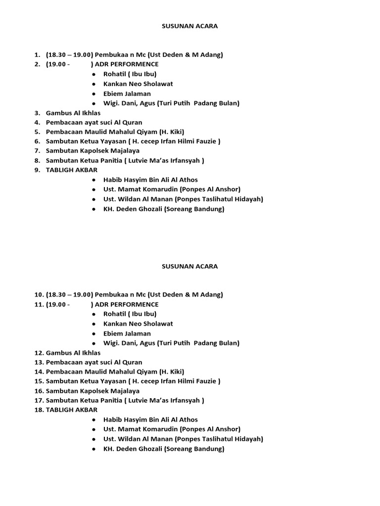 Susunan Acara | PDF